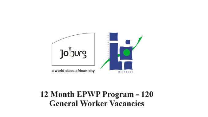 12 Month EPWP Program - 120 General Worker Vacancies